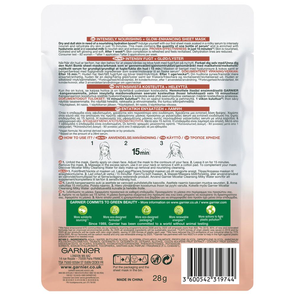 Köp Garnier Skin Active Nutri Bomb Milky Tissue Mask hos Med24.se